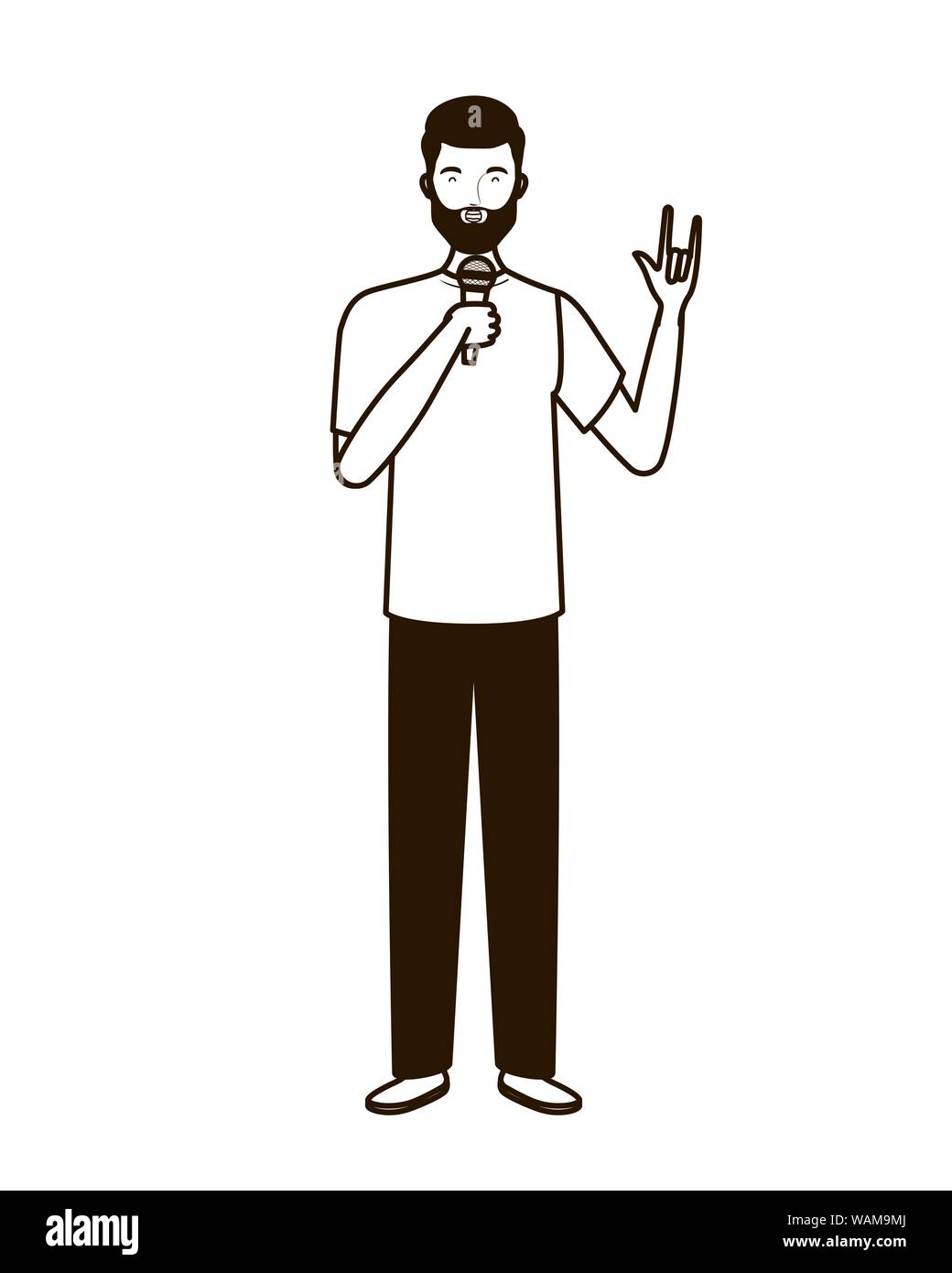silhouette of man with microphone on white background Stock Vector ...