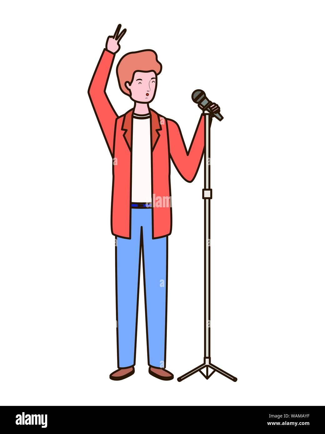 young man with microphone on white background Stock Vector Image & Art ...