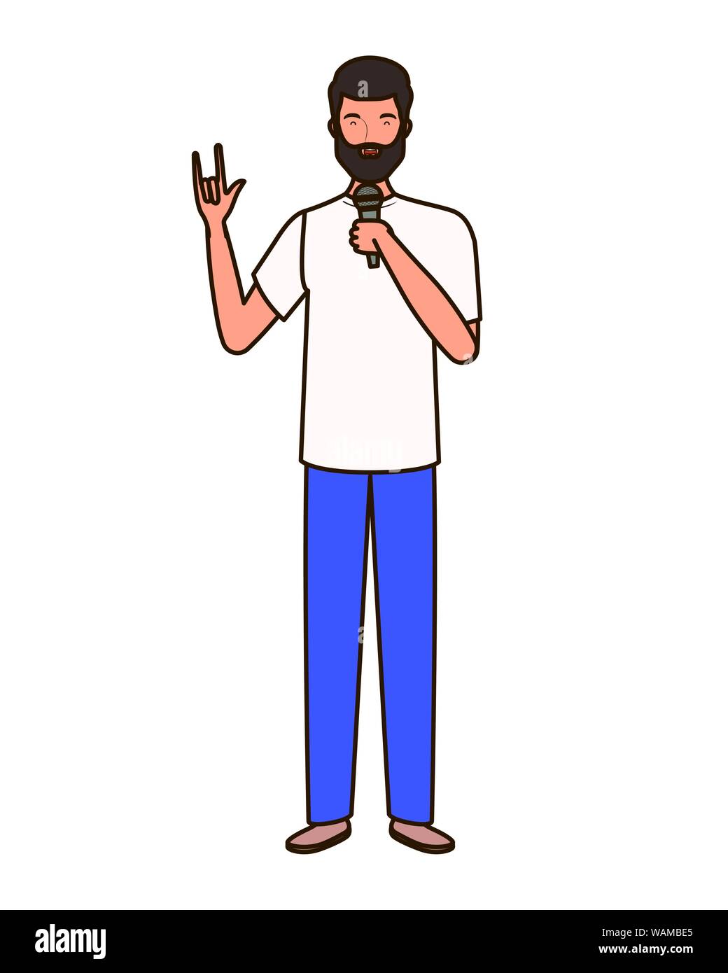 Young Man With Microphone On White Background Stock Vector Image Art