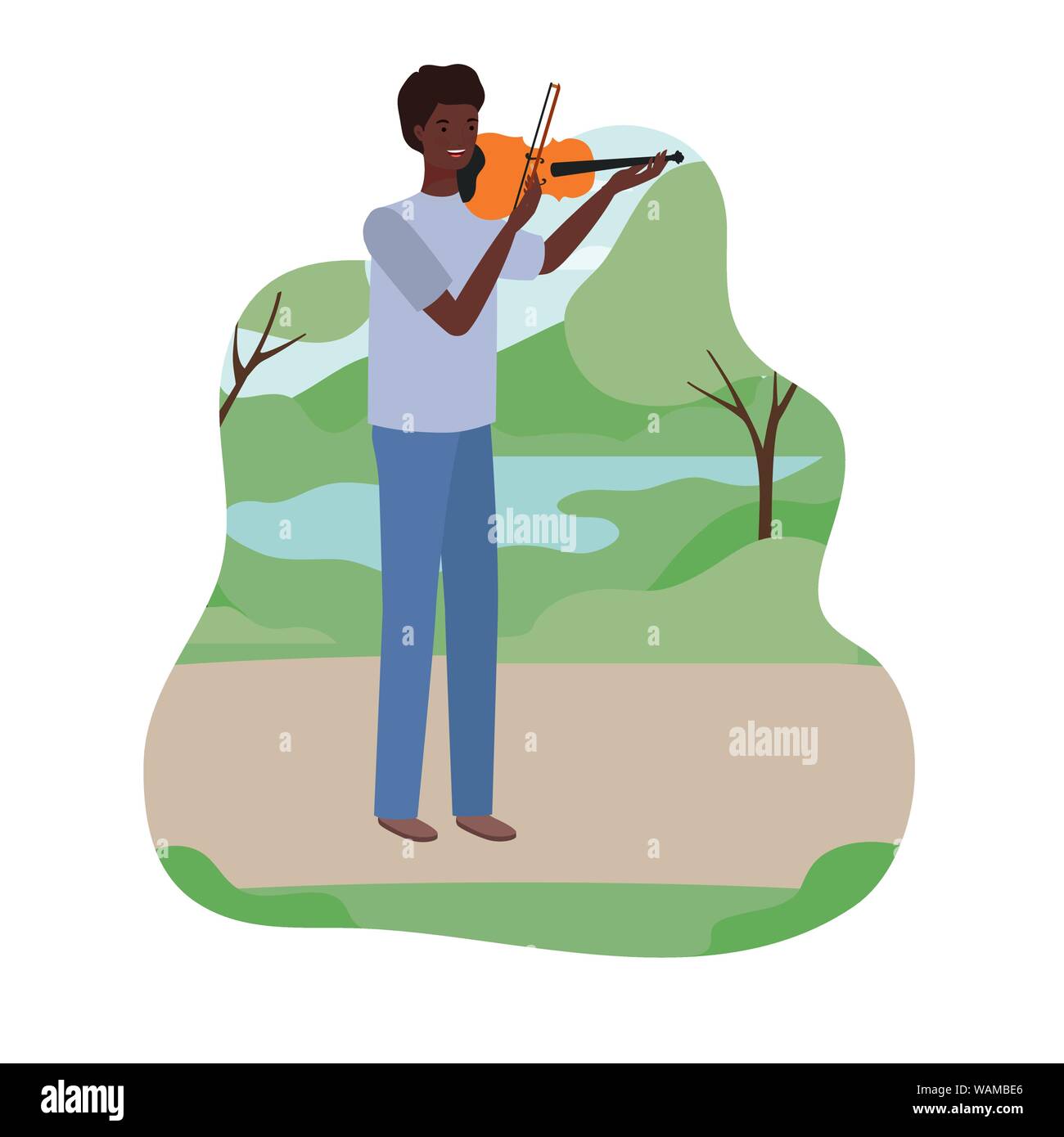 young man with fiddle in background landscape Stock Vector Image & Art ...