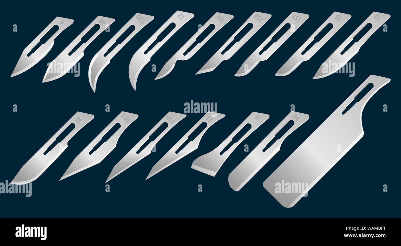 Set of removable blades for scalpel handle No. 3. Steel surgical blades ...