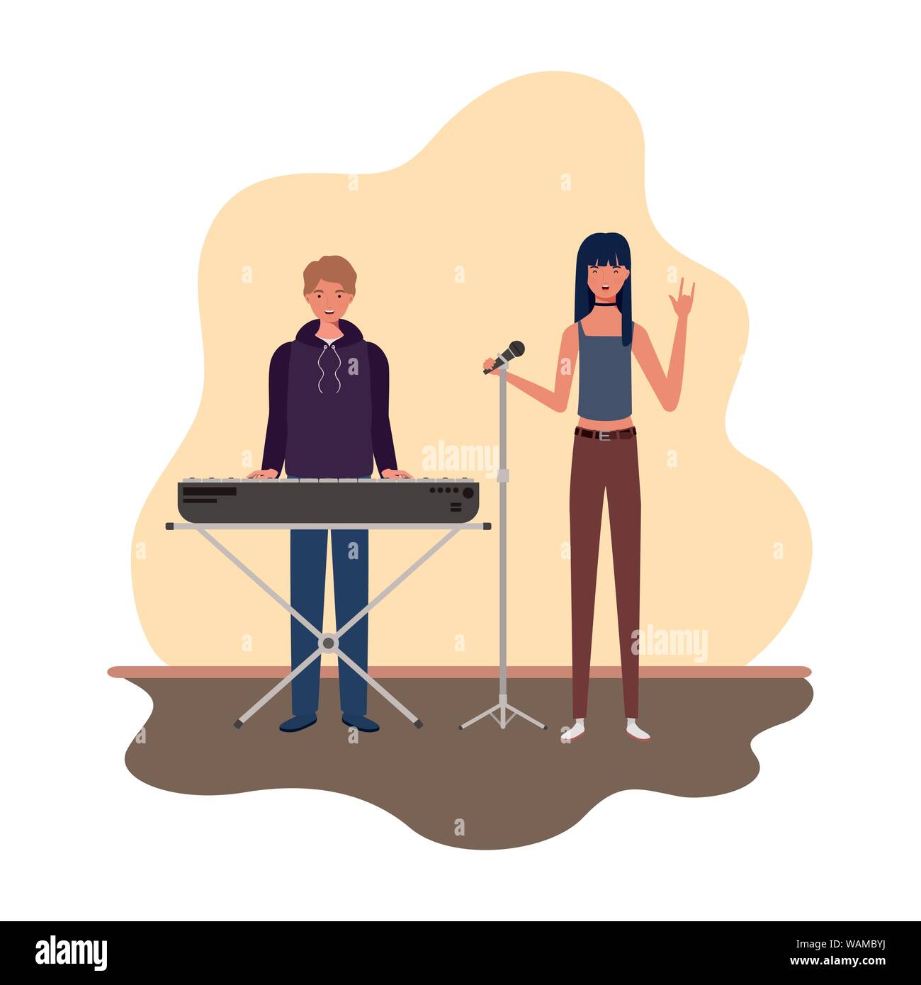 couple of people with musicals instruments in living room Stock Vector ...