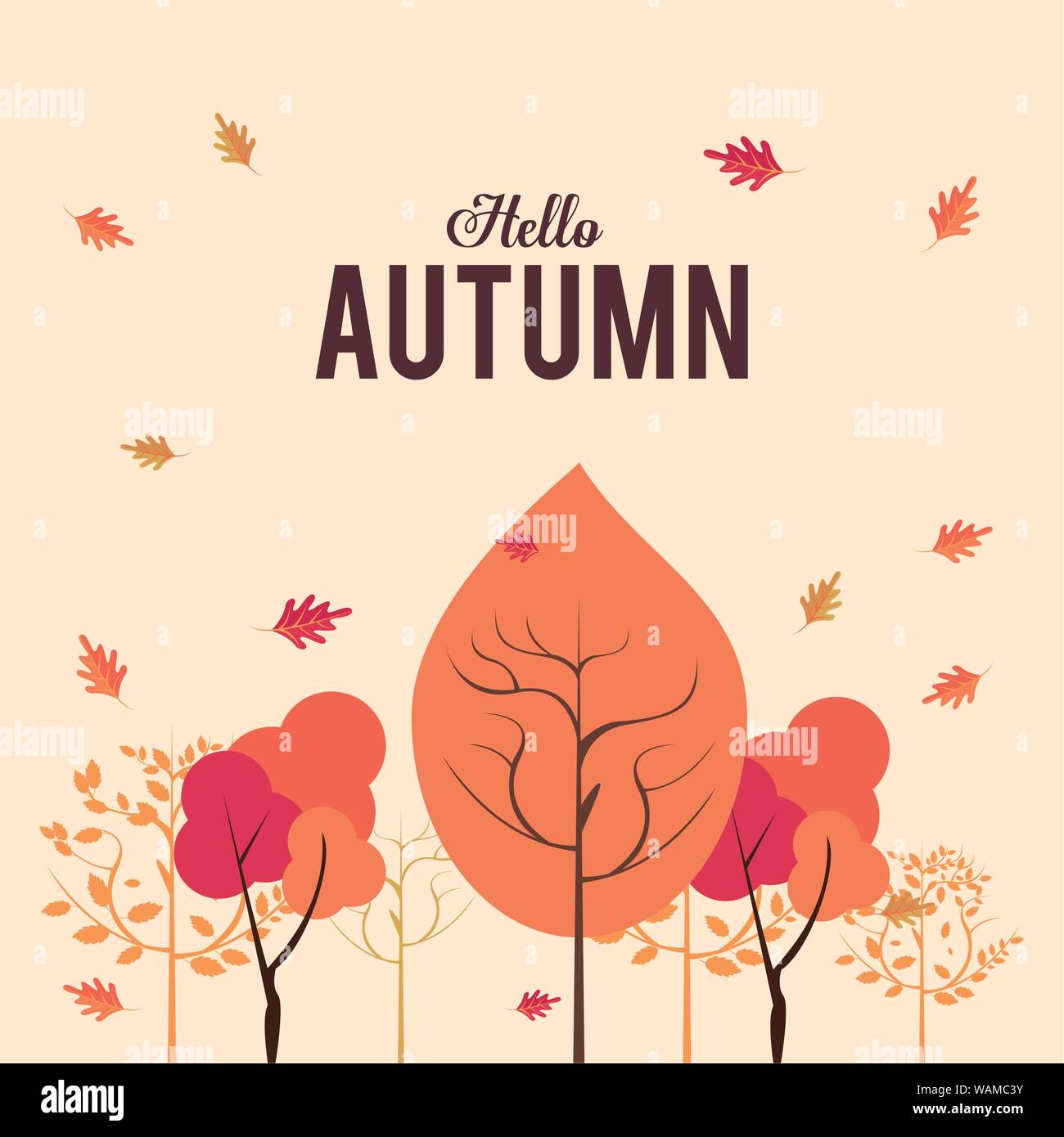 Hello autumn card with leaves cartoons Stock Vector Image & Art - Alamy