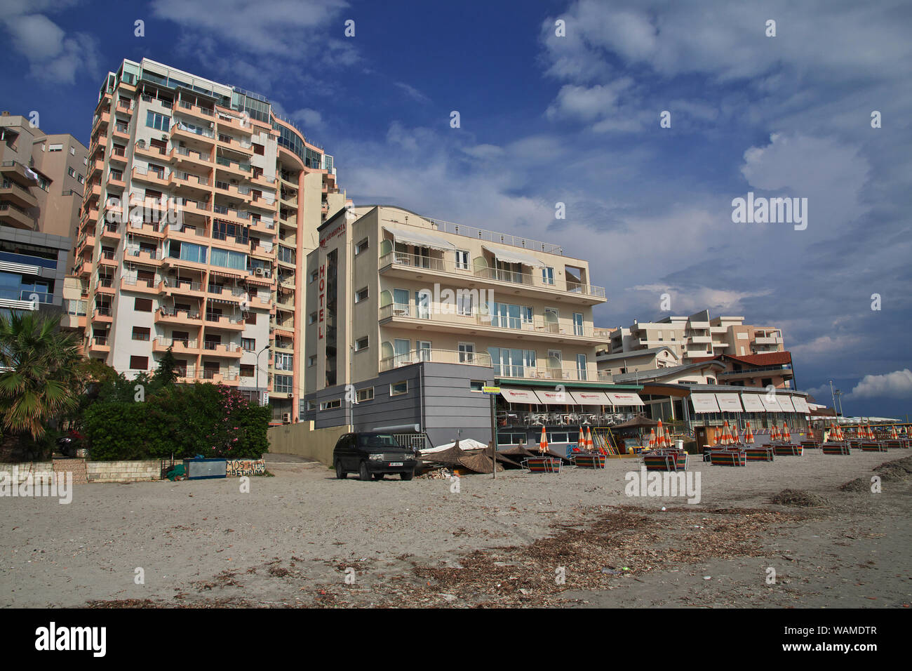 Durres / Albania - 08 May 2018: The waterfront of of the Adriatic sea ...
