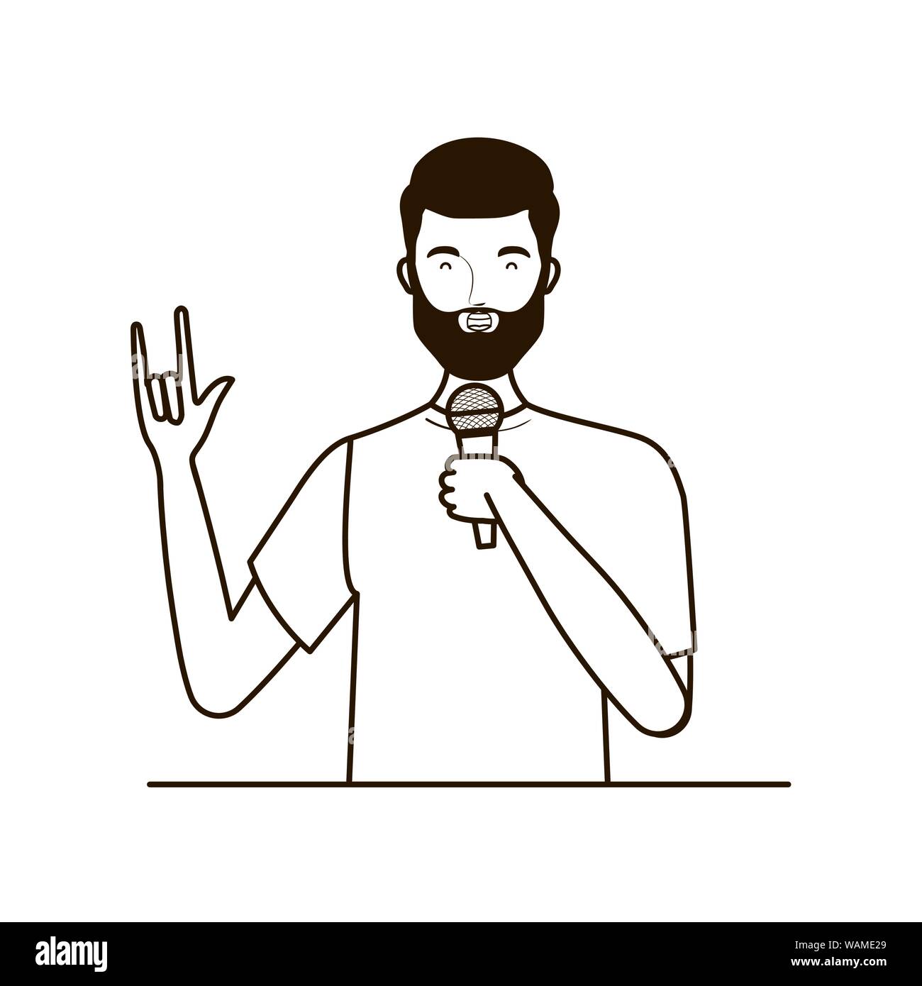 silhouette of man with microphone on white background Stock Vector ...