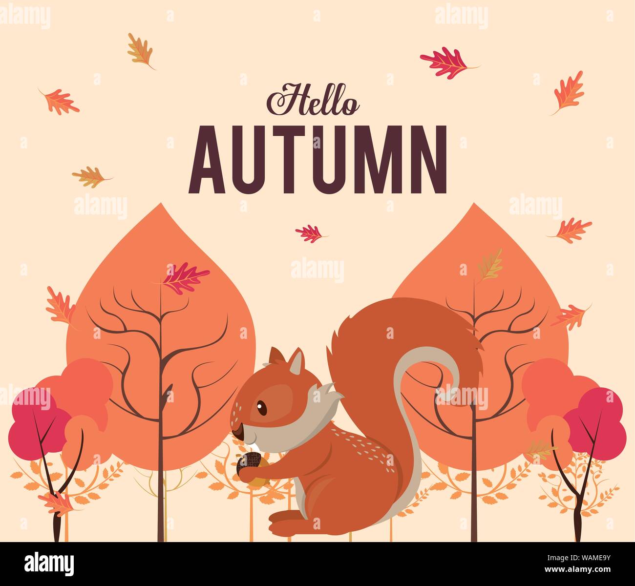 Hello autumn card with cute animal cartoons Stock Vector Image & Art ...