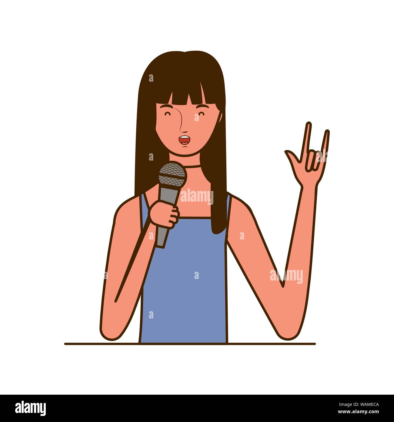 young woman with microphone with stand on white background Stock Vector ...