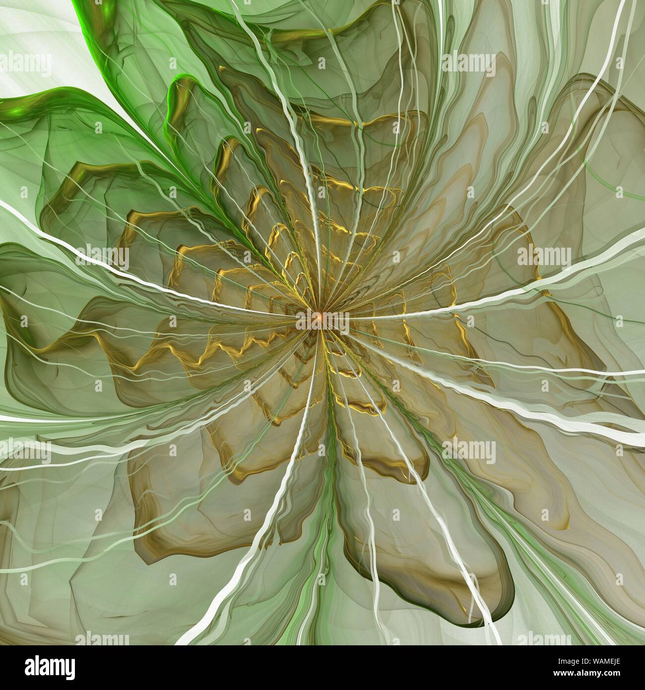 Symmetrical green fractal flower, digital artwork for creative graphic ...