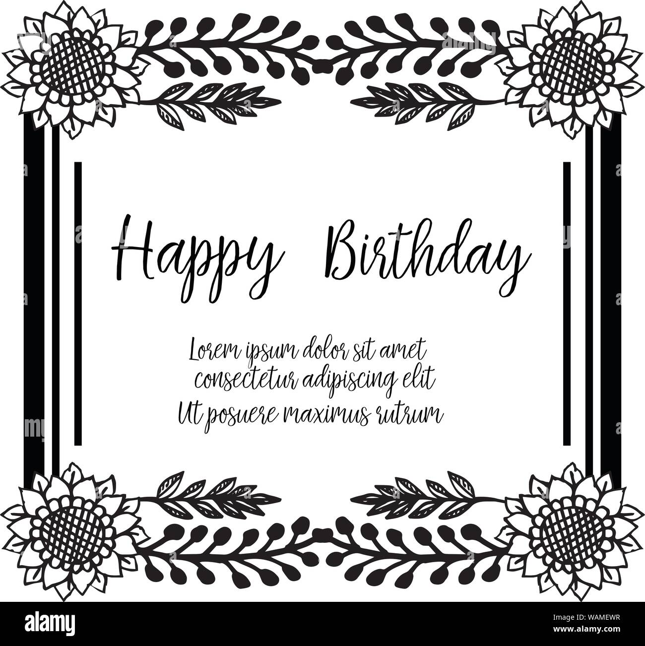 Design greeting card happy birthday, texture cute flower frame. Vector ...