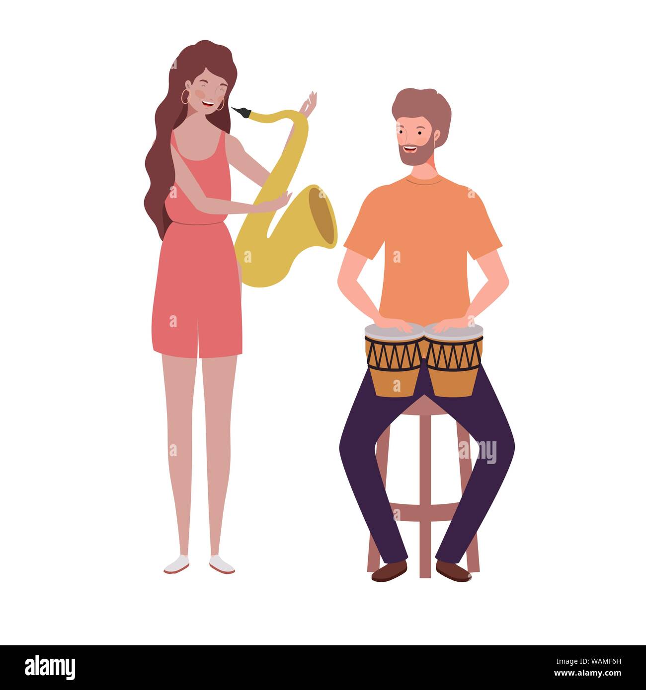 couple of people with musicals instruments on white background Stock ...