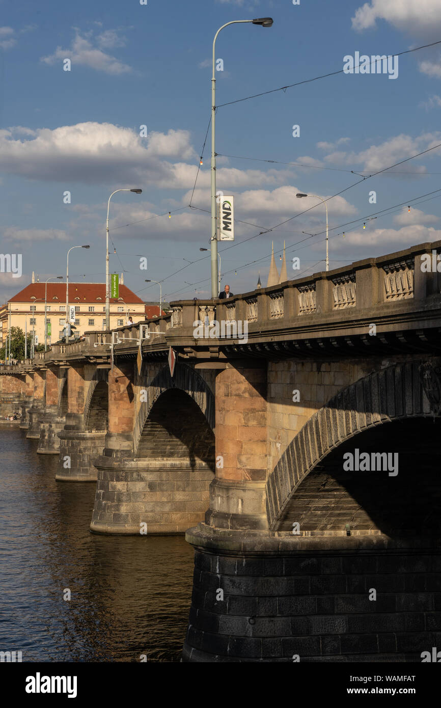 The view on the Palacky bridge, which connects Smichov and New Town ...