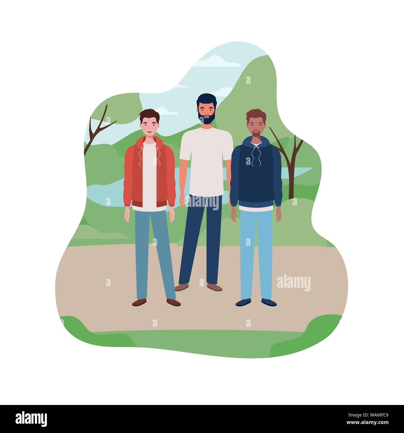 young men standing with landscape background Stock Vector Image & Art ...