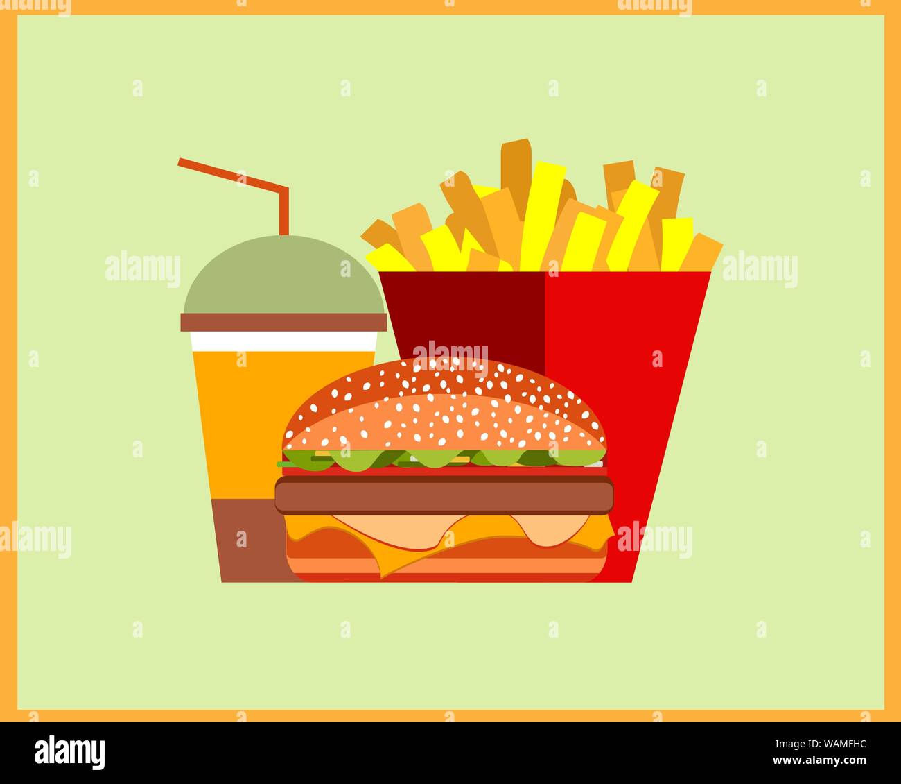 Fast food. Set of burger, french fries and a drink. Vector illustration ...