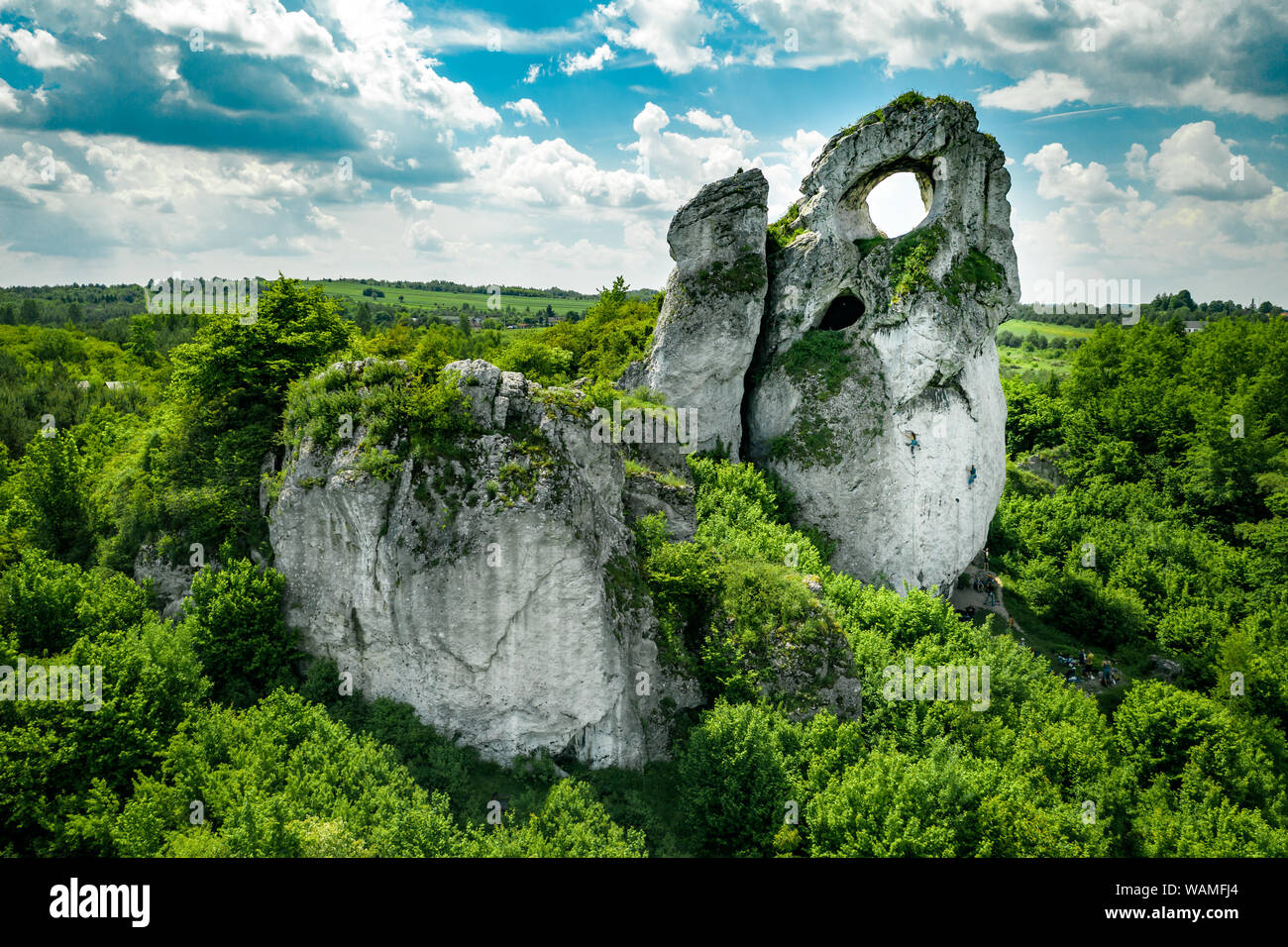 A panoramic view of the unique Okiennik rock in Poland with a large ...