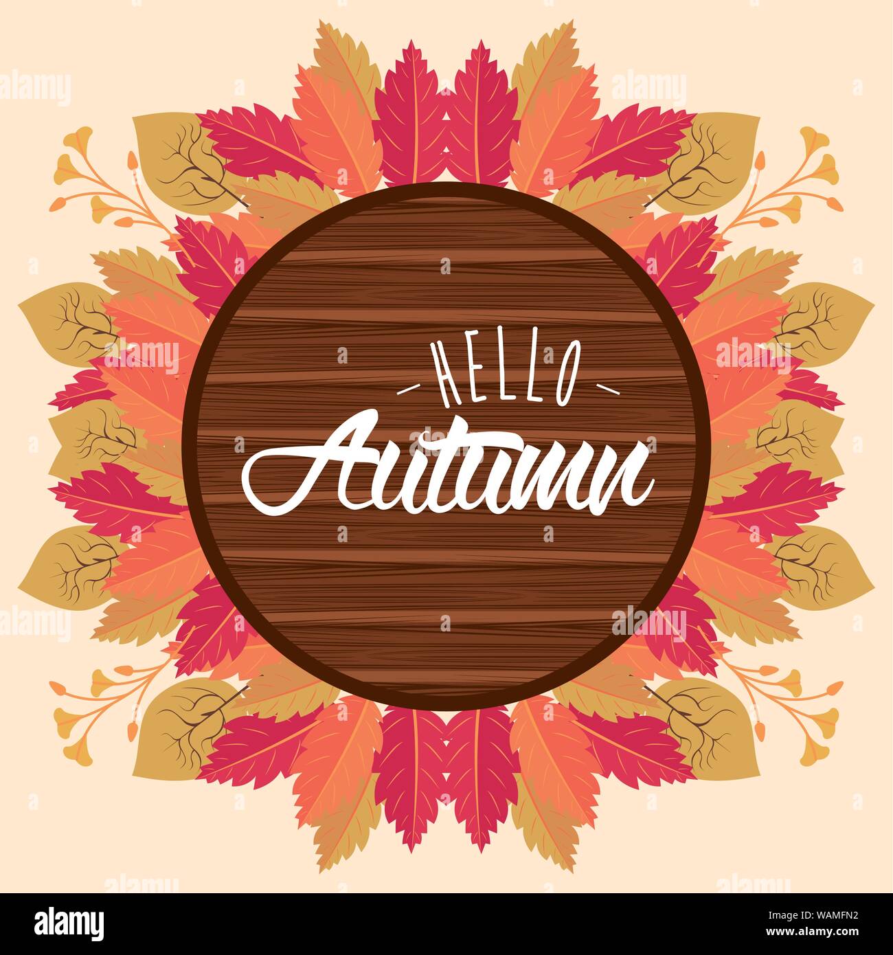Hello autumn card with leaves cartoons Stock Vector Image & Art - Alamy
