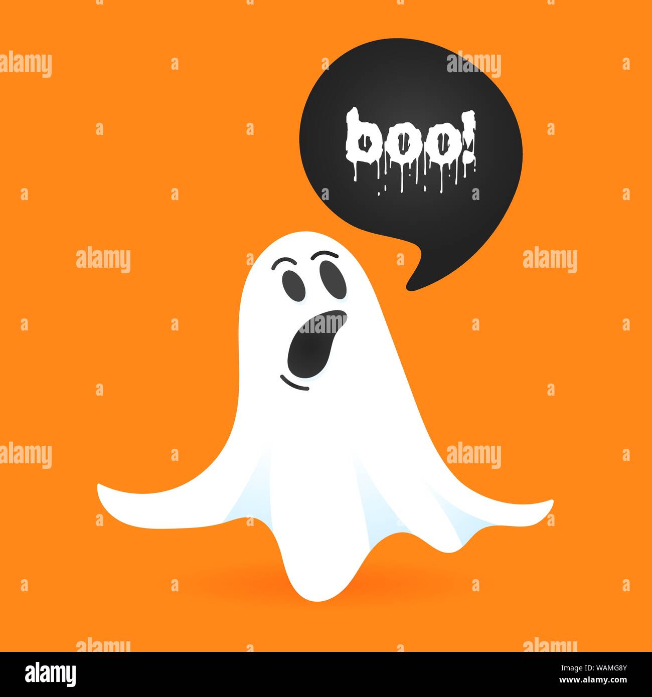 Flying halloween funny spooky ghost character say BOO with text space ...