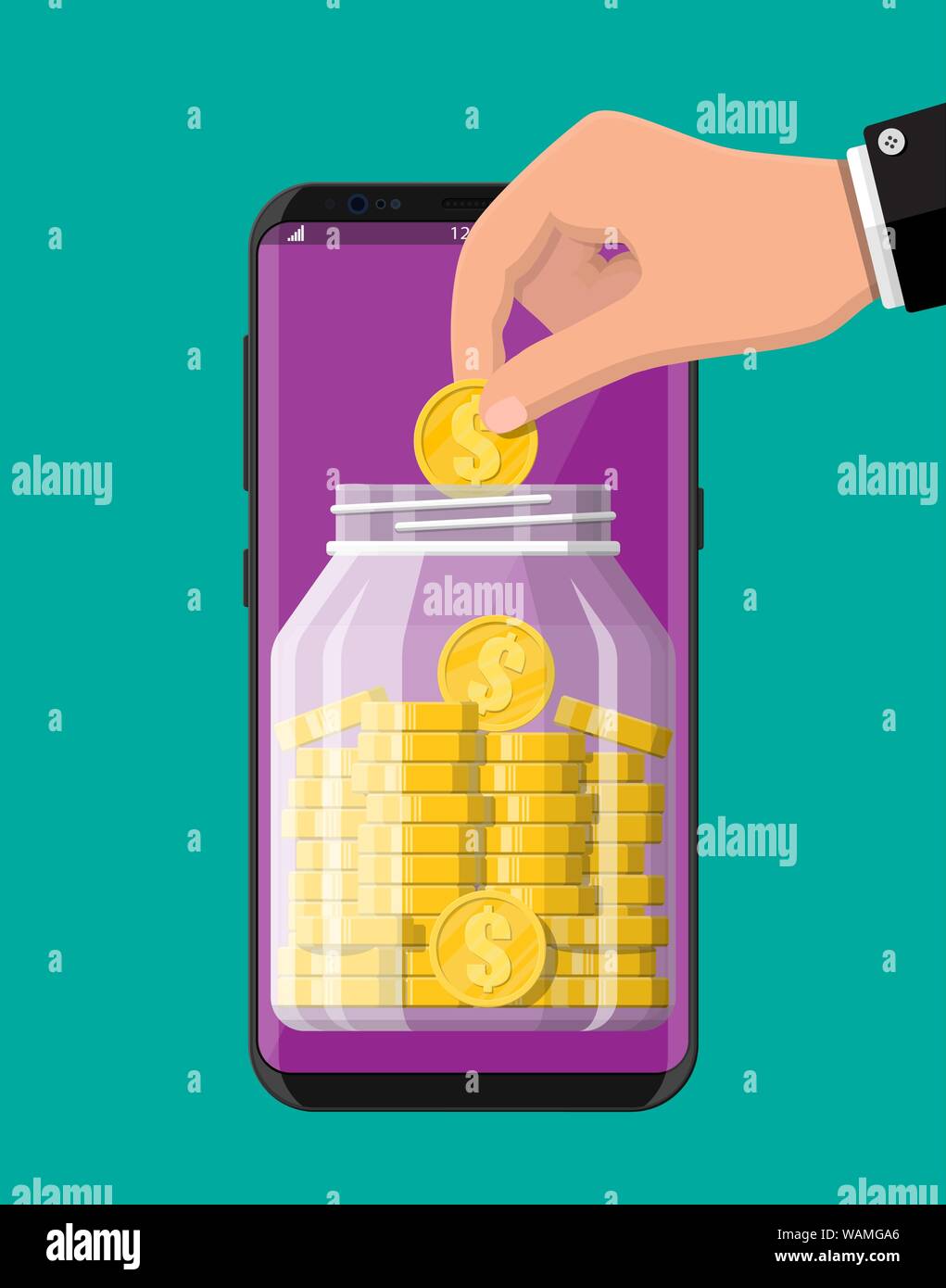 Coin in glass jar Stock Vector Images - Alamy