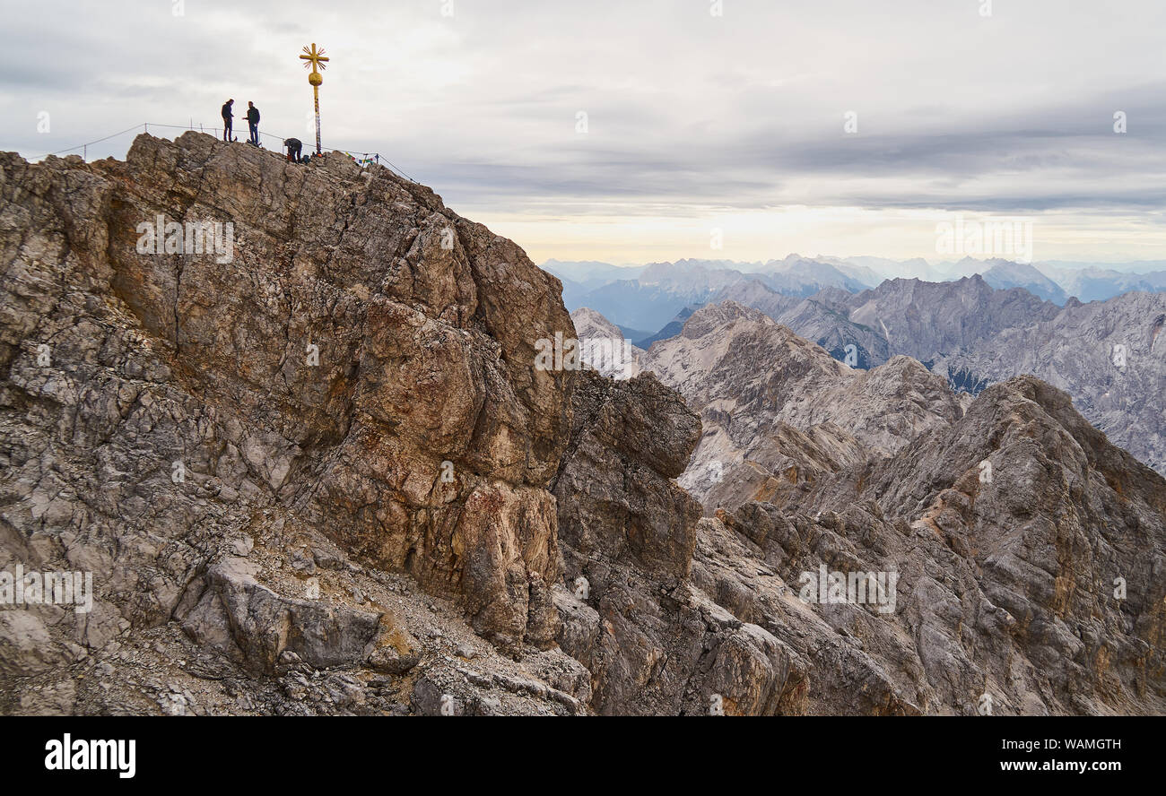 Garmisch-Partenkirchen, Germany, August 5., 2019: Zugspitze summit with ...