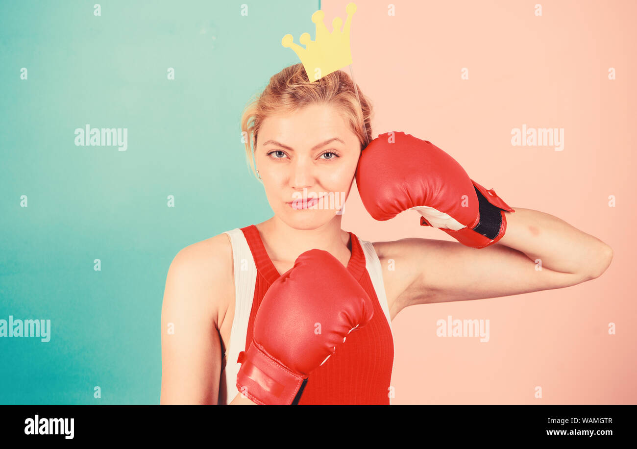 Woman boxing glove and crown symbol of princess. Queen of sport. Become ...