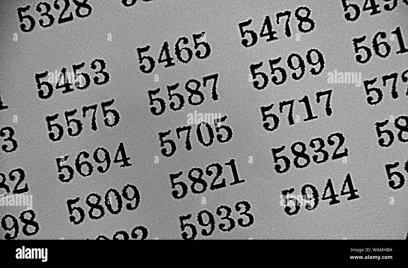 White background HDR with many numbers in perspective Stock Photo - Alamy
