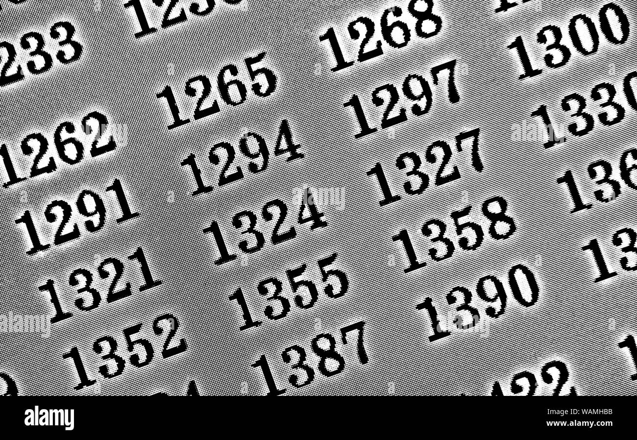 White background HDR with many numbers in perspective Stock Photo - Alamy