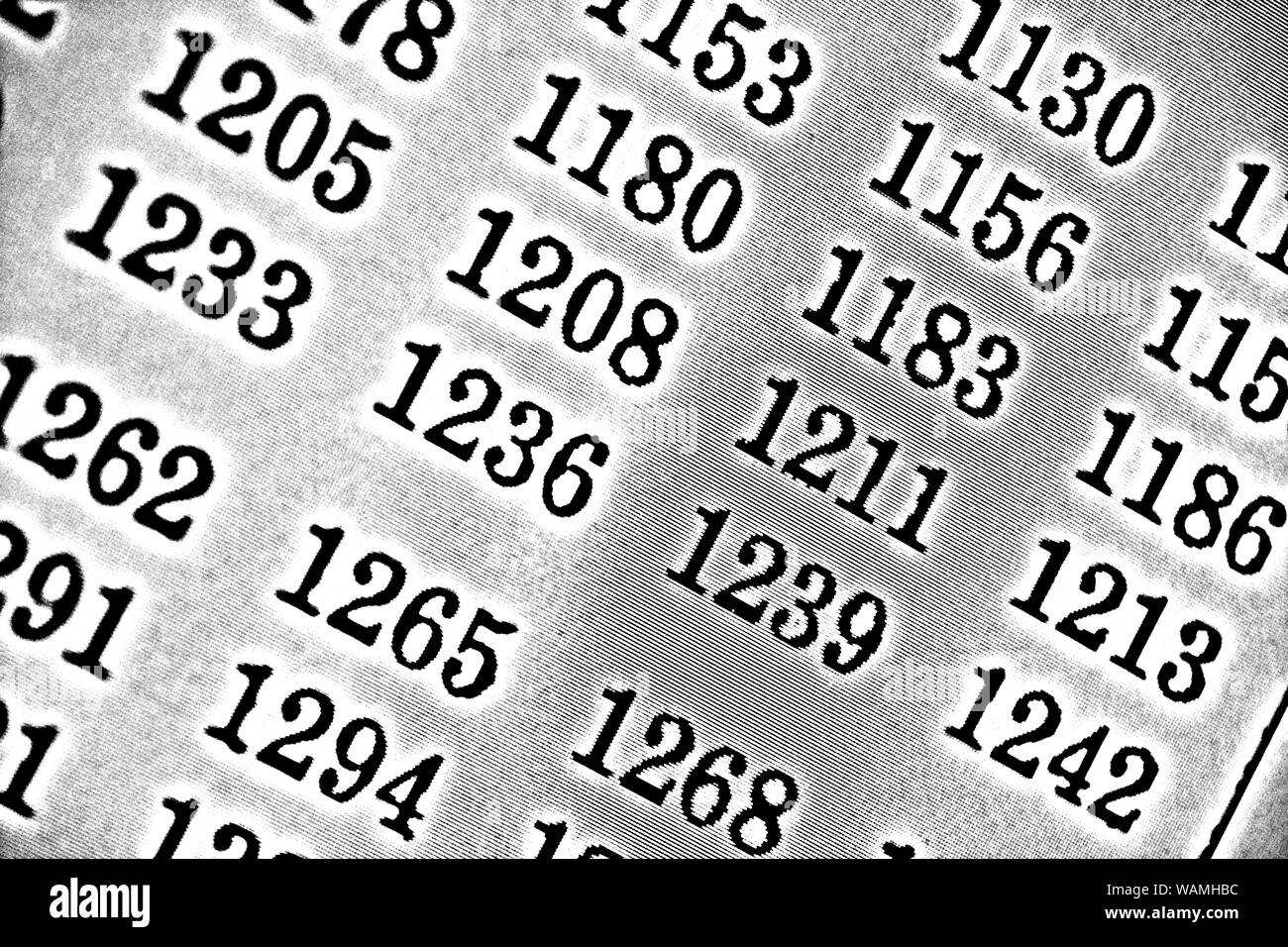 White background HDR with many numbers in perspective Stock Photo - Alamy