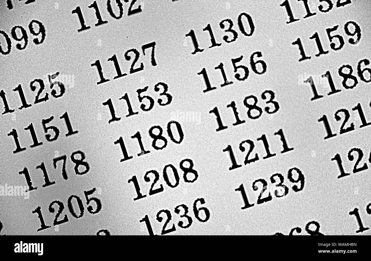 White background HDR with many numbers in perspective Stock Photo - Alamy