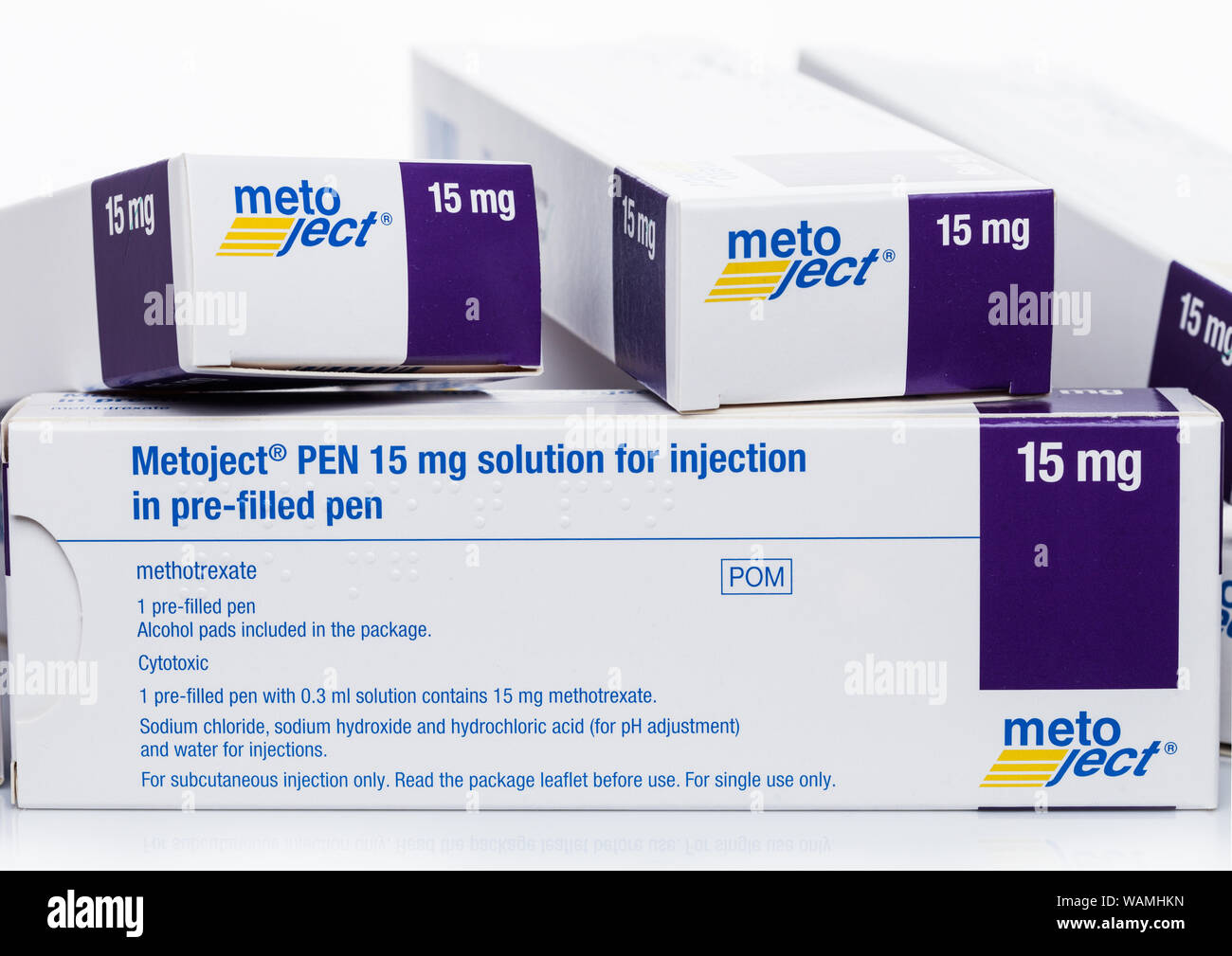 LONDON, UK - AUGUST 18, 2019: Pack of Metoject 15mg solution for ...