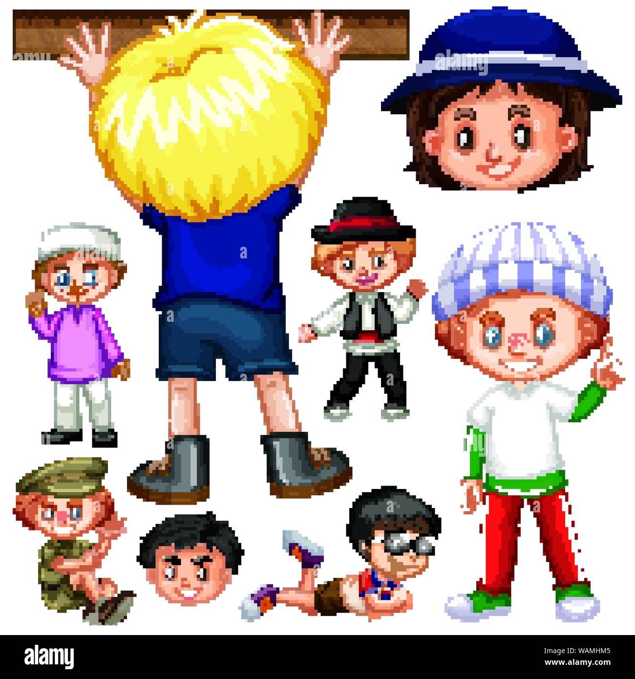 Many children with happy face in different actions illustration Stock ...