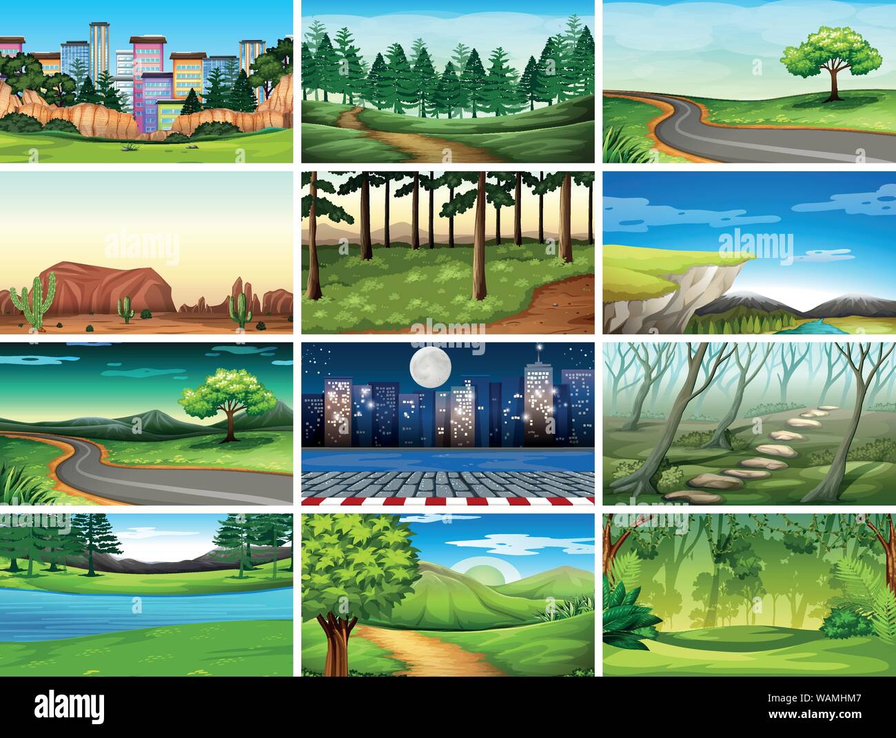 Set of scenes in nature setting illustration Stock Vector Image & Art ...