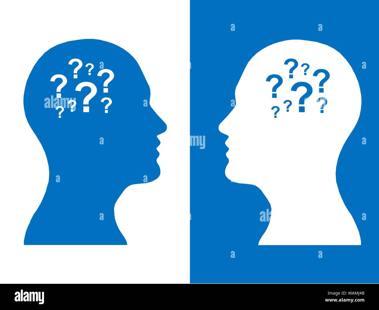 Heads of two people, abstract brain for concept question, process human ... Heads of two people, abstract brain for concept question, process human ...