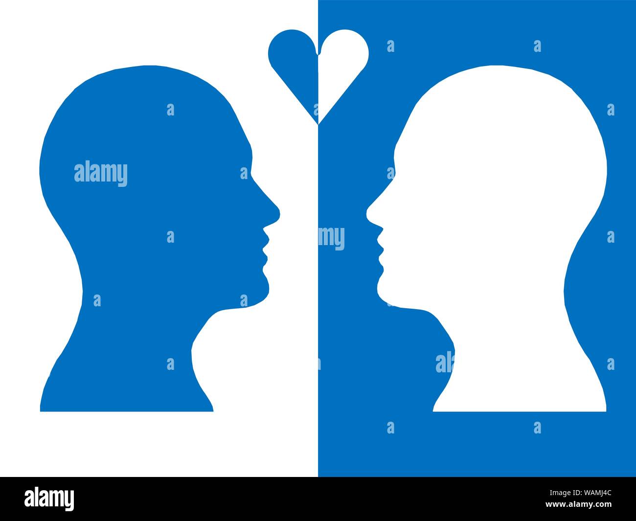 Heads of two people, abstract brain for concept love, process human ...