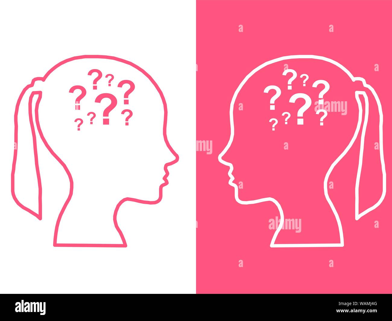 Heads of two people, abstract brain for concept question, process human ...