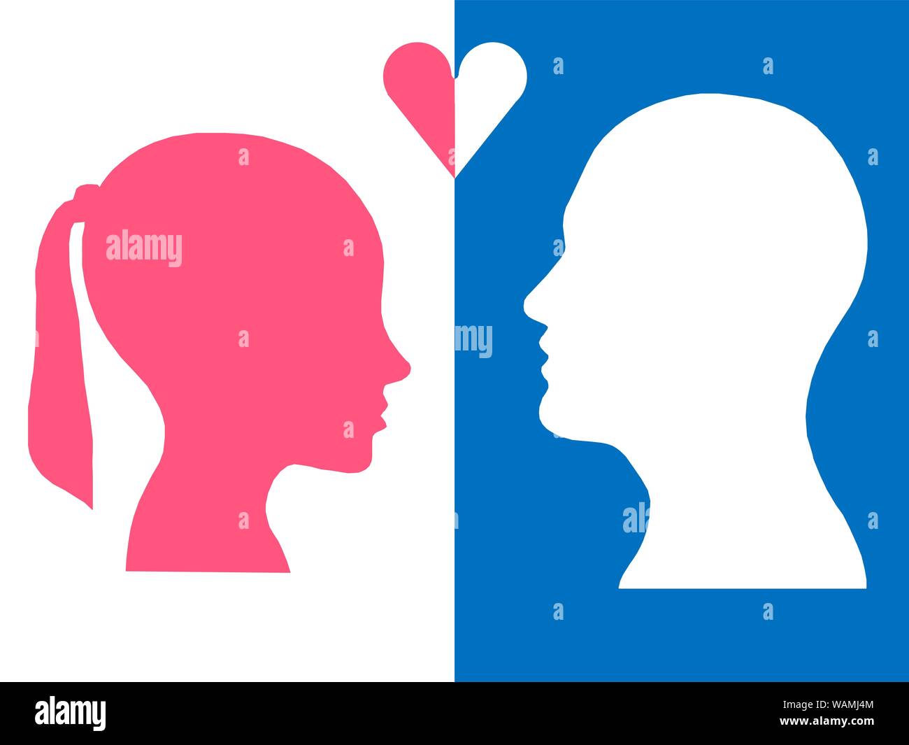 Heads of two people, abstract brain for concept love, process human ...