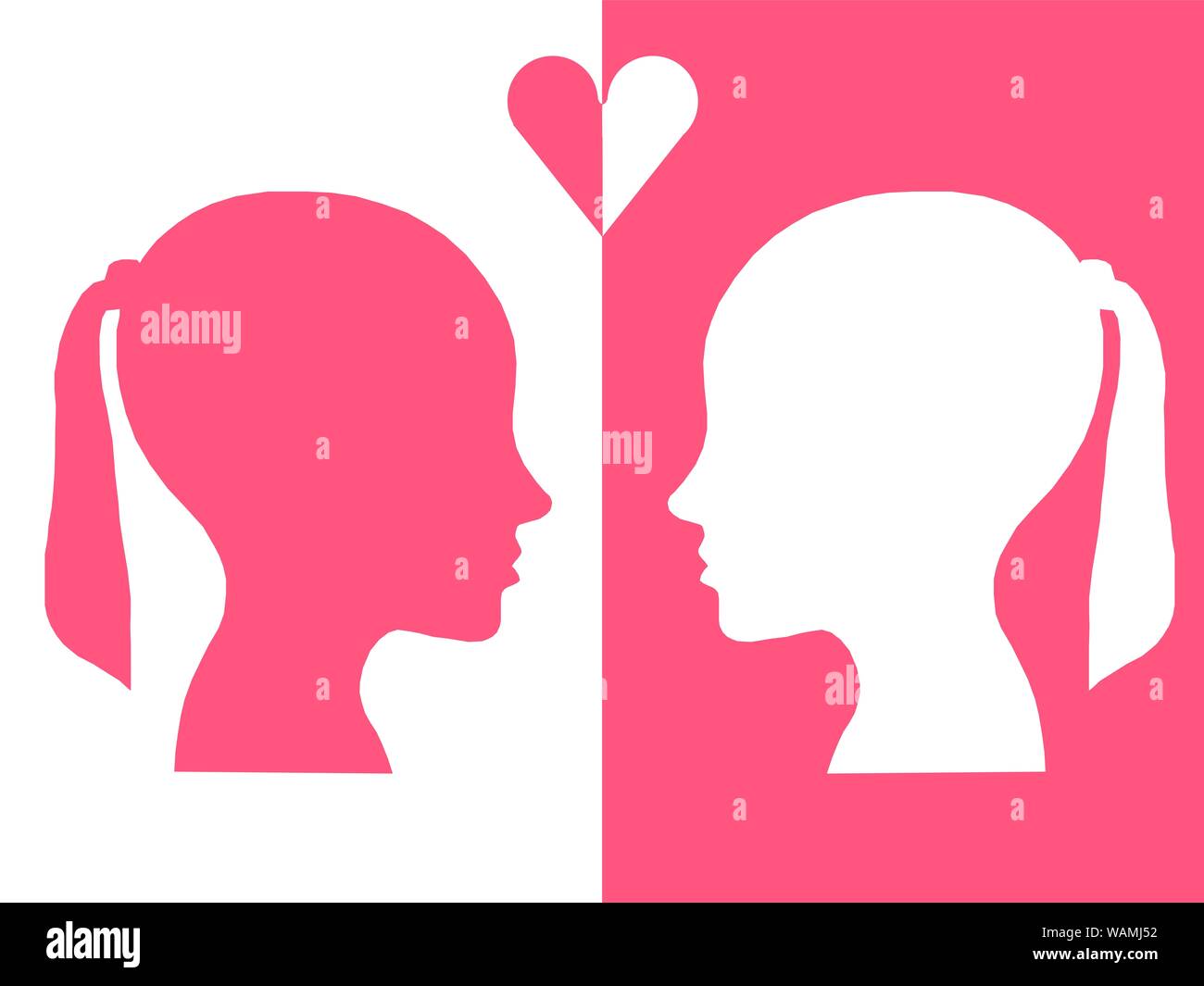 Heads of two people, abstract brain for concept love, process human ...