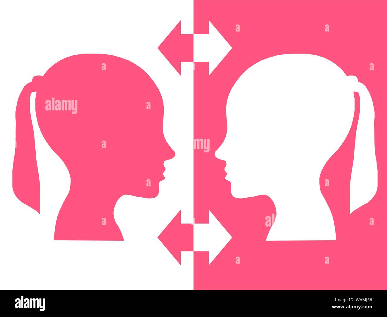 Heads of two people, abstract brain for concept change, process human ...