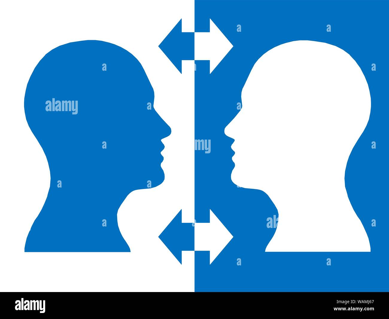Heads of two people, abstract brain for concept change, process human ...