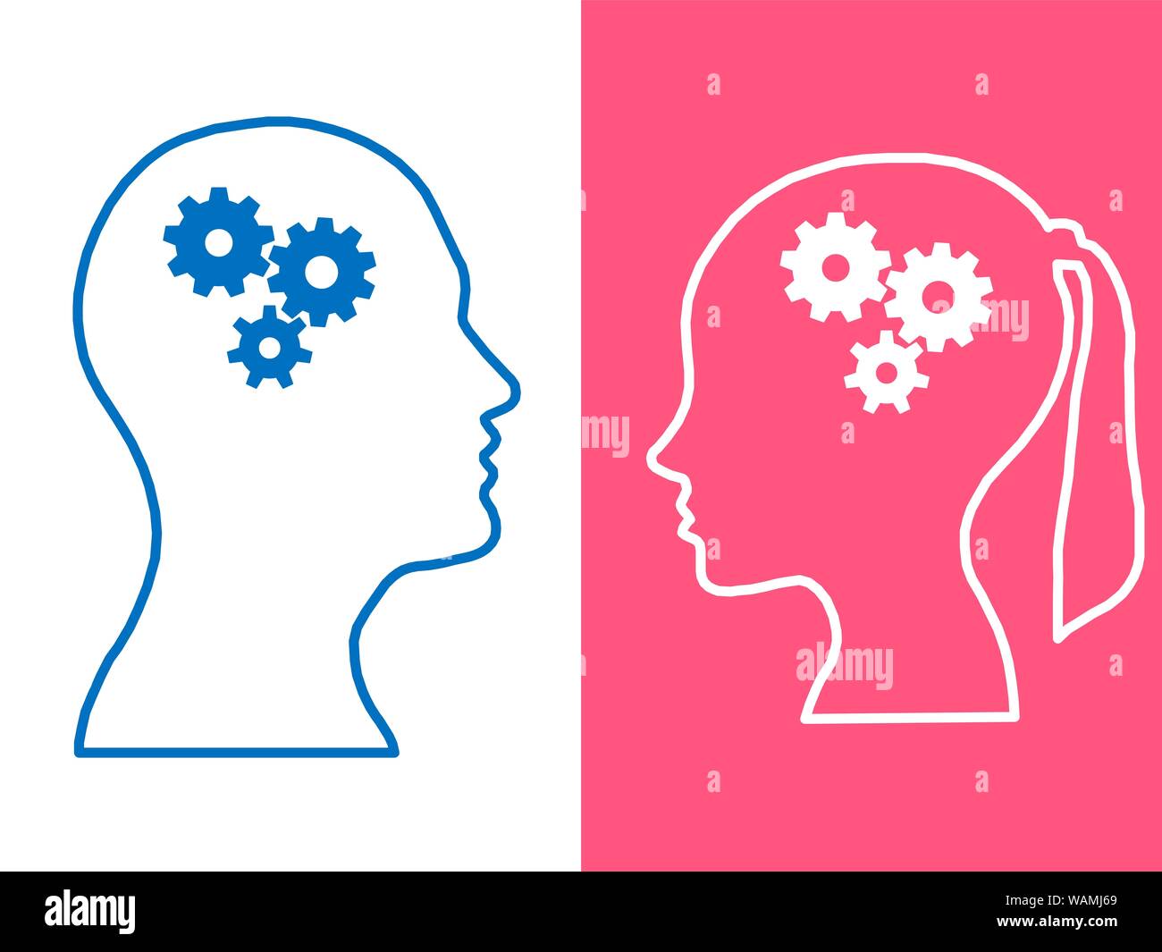 Heads of two people with set of gears as a symbol work of brain ...