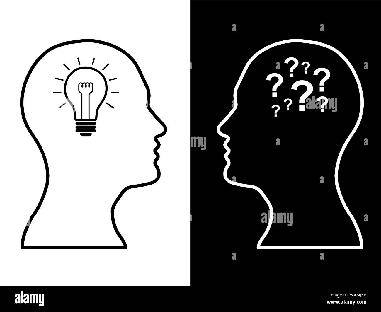 Heads of two people,brainstorming concept gear question, process human ...