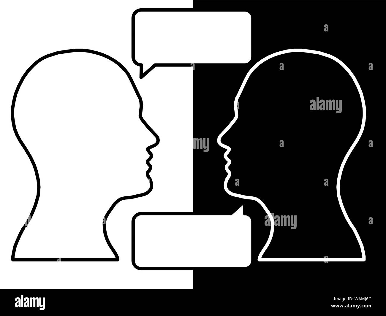 Heads of two people,brainstorming concept for question, process human ...