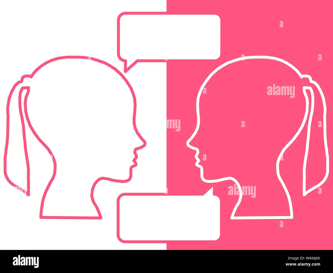 Heads of two people,brainstorming concept for question, process human ...