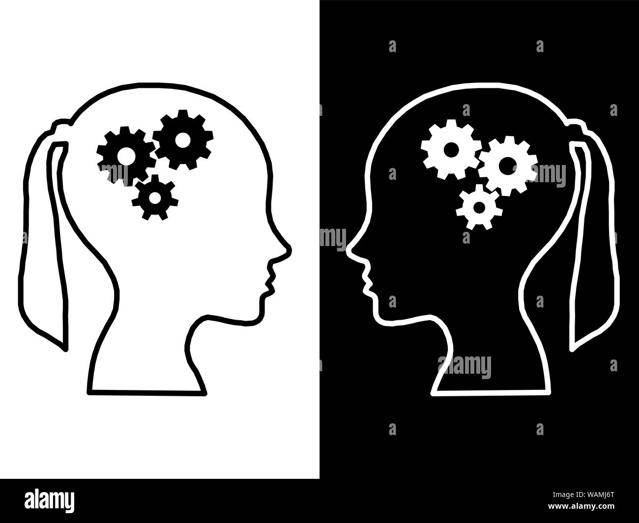 Heads of two people with set of gears as a symbol work of brain ...