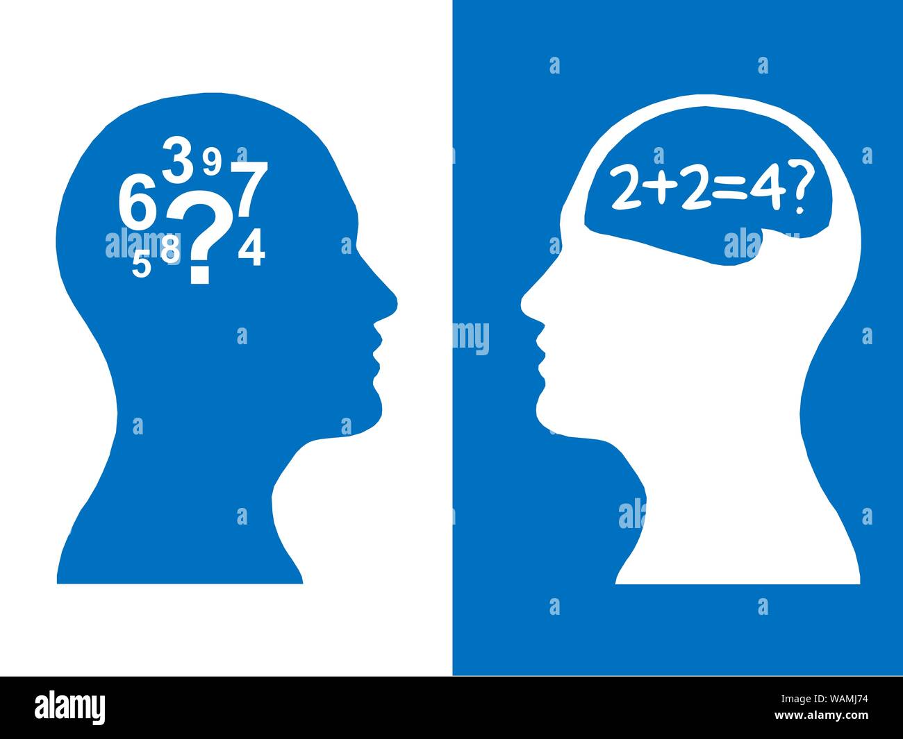 Heads of two people,brainstorming concept math question, process human ...
