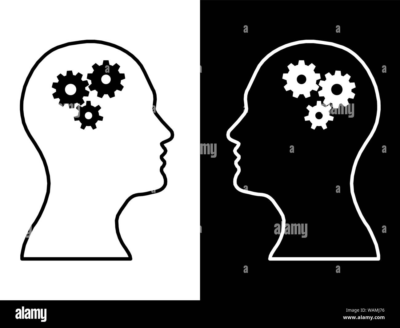 Heads of two people with set of gears as a symbol work of brain ...