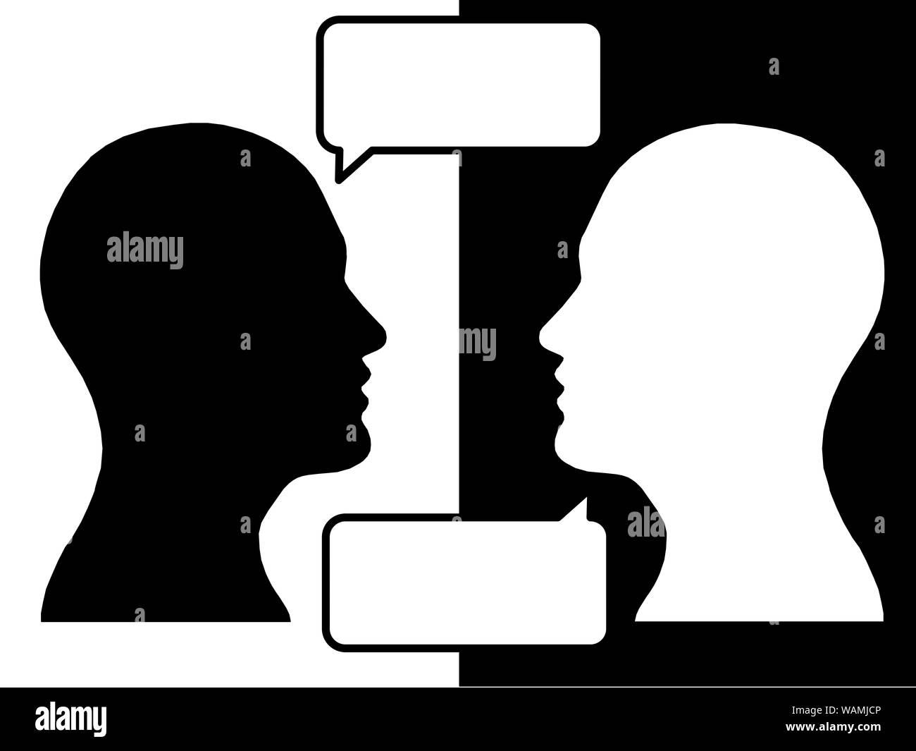 Heads of two people,brainstorming concept for question, process human ...