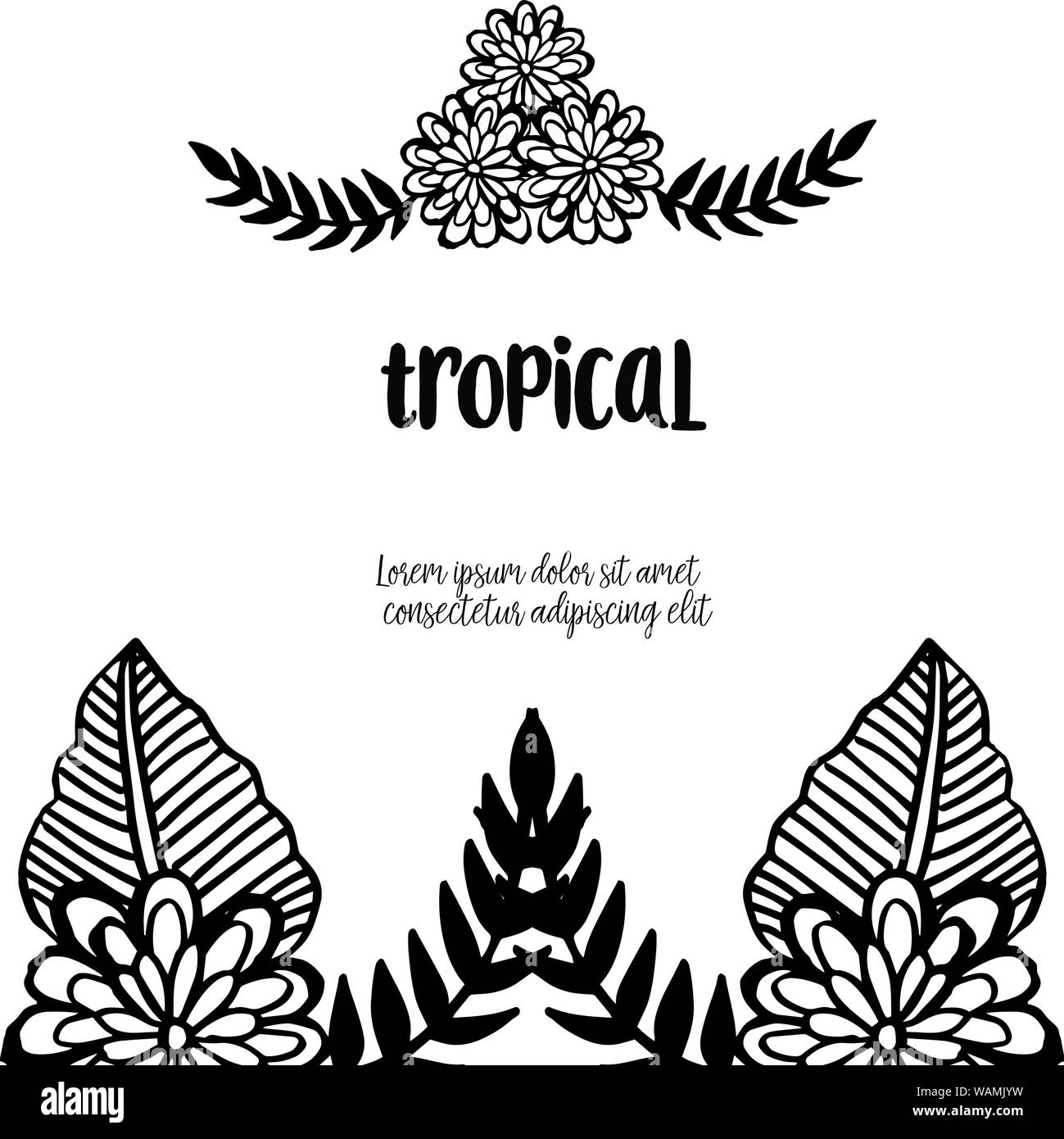 Border design of flowers, pattern unique frame, for banner tropical ...
