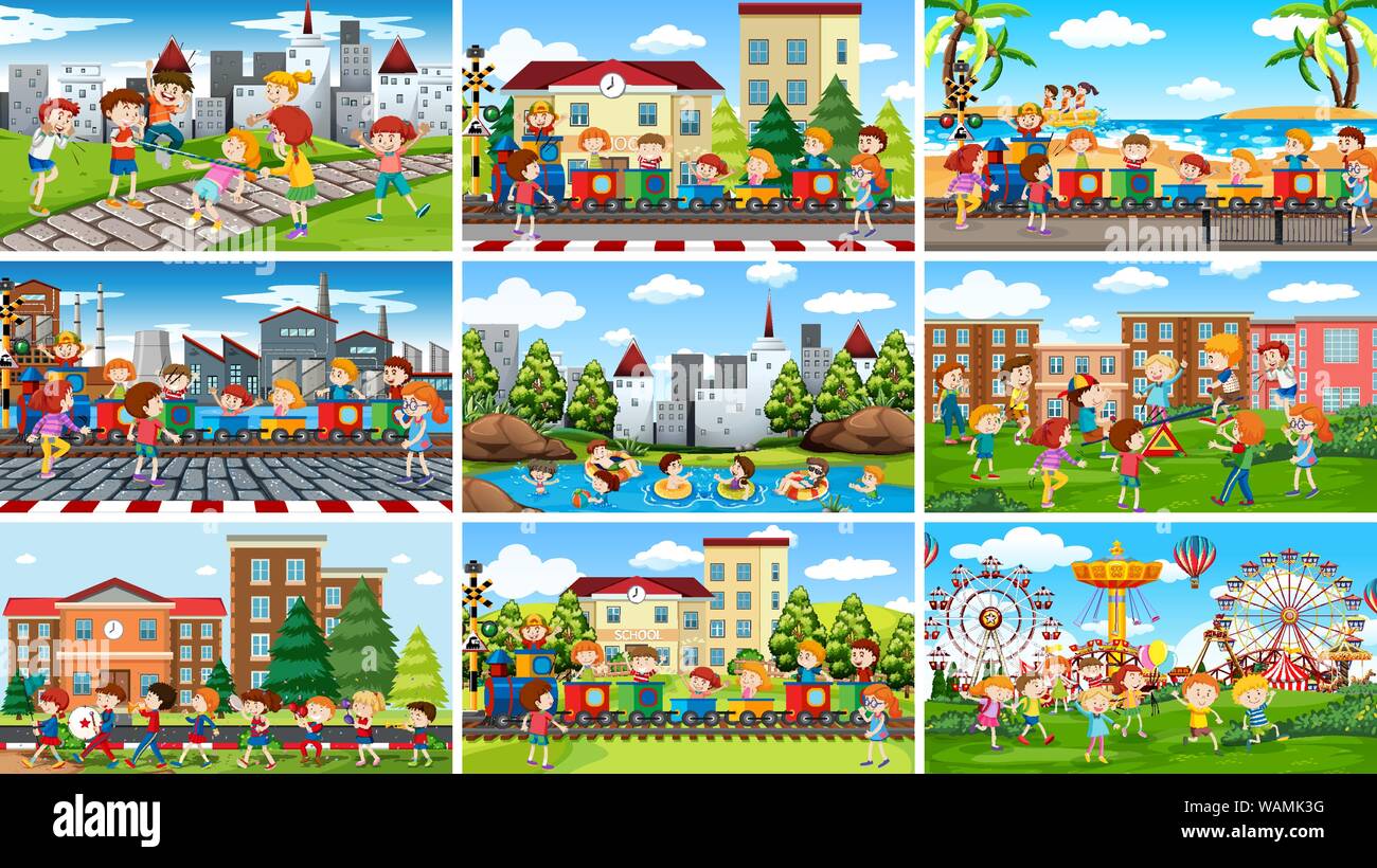Set of scenes in nature setting illustration Stock Vector Image & Art ...