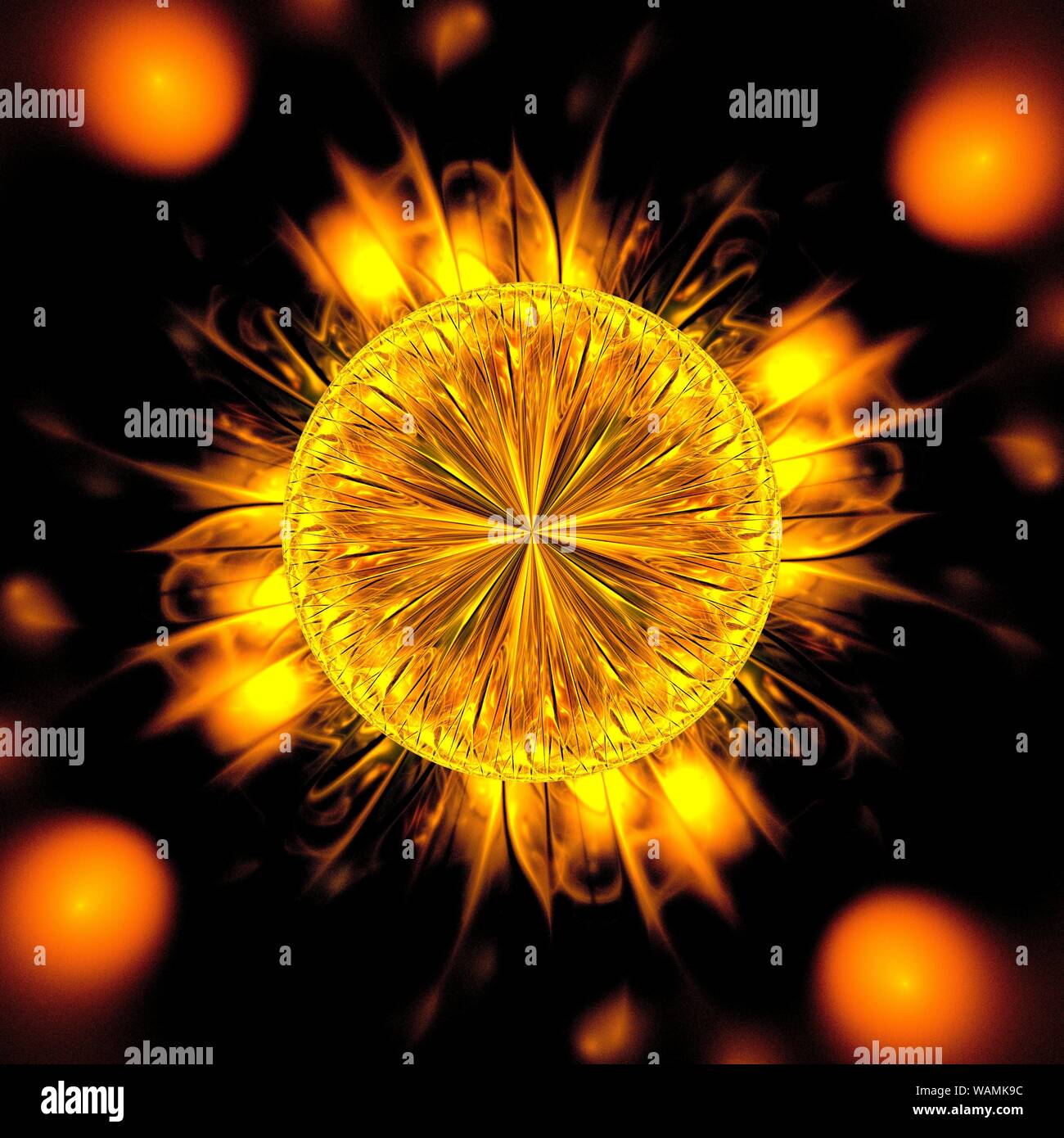 Beautiful Symmetrical fractal sun, focus, circle, yellow, digital ...