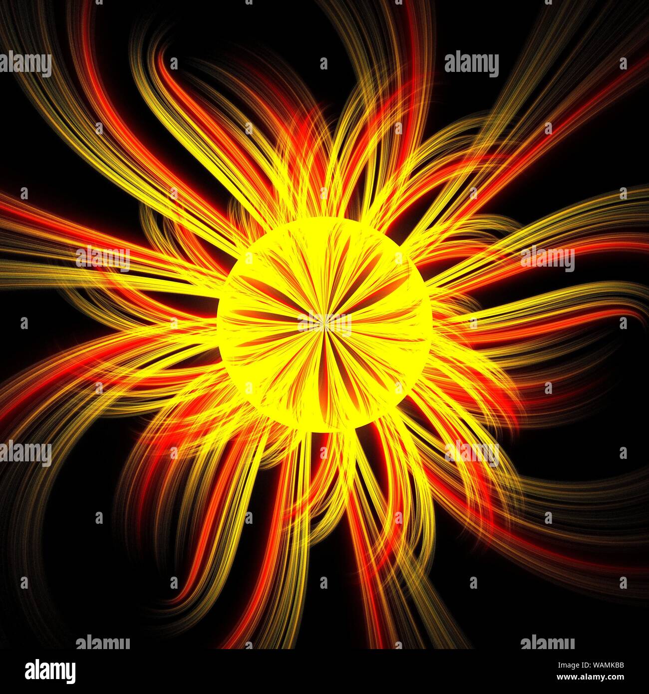 Beautiful Symmetrical fractal sun, focus, circle, yellow, digital ...