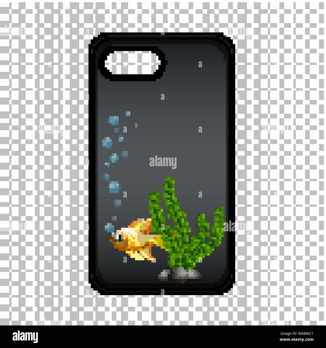 Graphic design on mobile phone case with goldfish and seaweed ...
